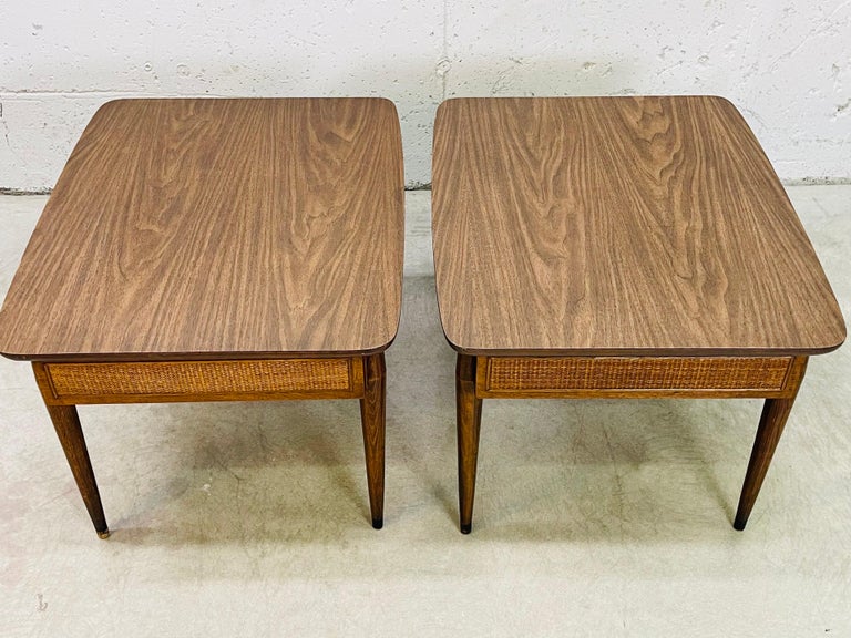 1960s Cane Front Side Tables, Pair For Sale at 1stDibs