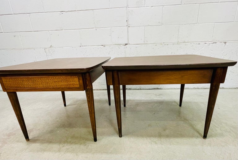 1960s Cane Front Side Tables, Pair For Sale at 1stDibs
