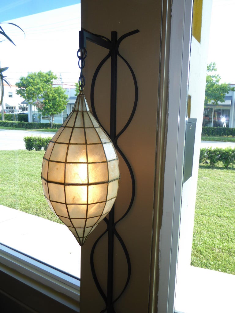 1960s Capiz Shell Teardrop and Wrought Iron Wall Light Sconce at 1stDibs