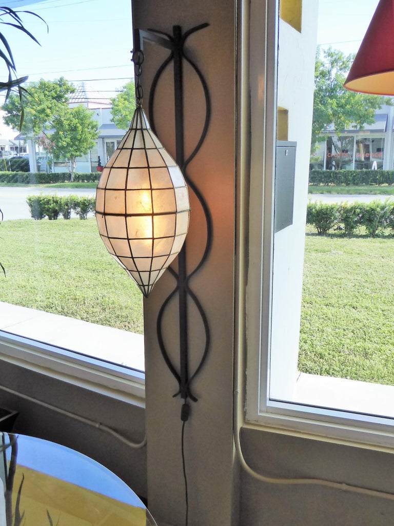 1960s Capiz Shell Teardrop and Wrought Iron Wall Light Sconce at 1stDibs