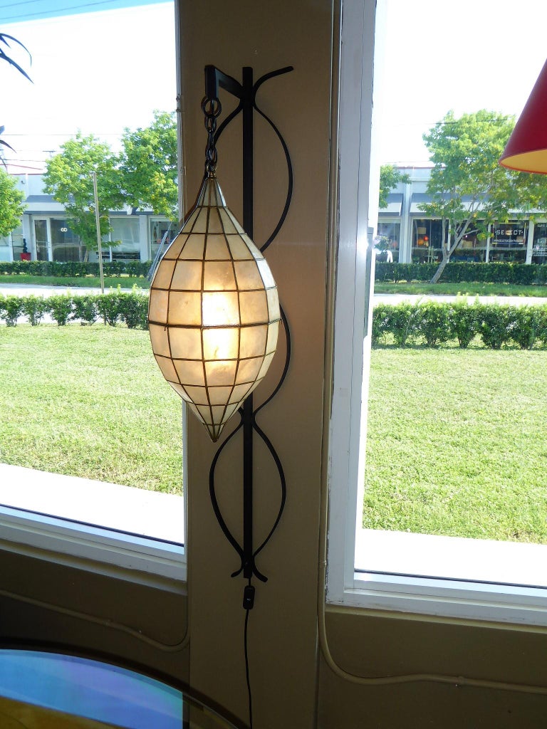 1960s Capiz Shell Teardrop and Wrought Iron Wall Light Sconce at 1stDibs