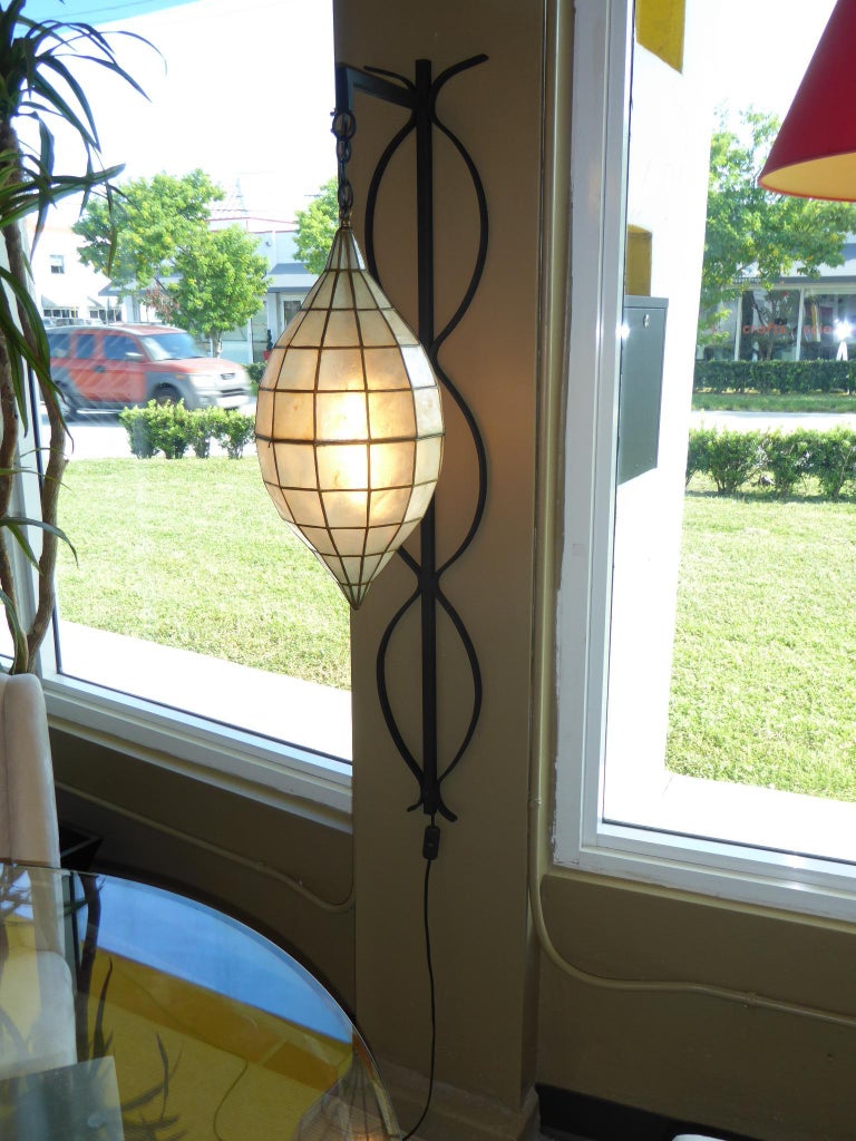 1960s Capiz Shell Teardrop and Wrought Iron Wall Light Sconce at 1stDibs