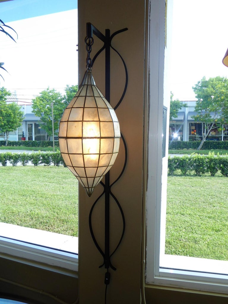 1960s Capiz Shell Teardrop and Wrought Iron Wall Light Sconce at 1stDibs