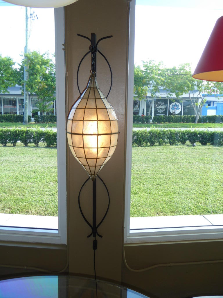 1960s Capiz Shell Teardrop and Wrought Iron Wall Light Sconce at 1stDibs