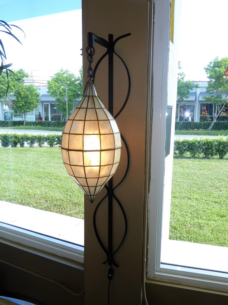 1960s Capiz Shell Teardrop and Wrought Iron Wall Light Sconce at 1stDibs
