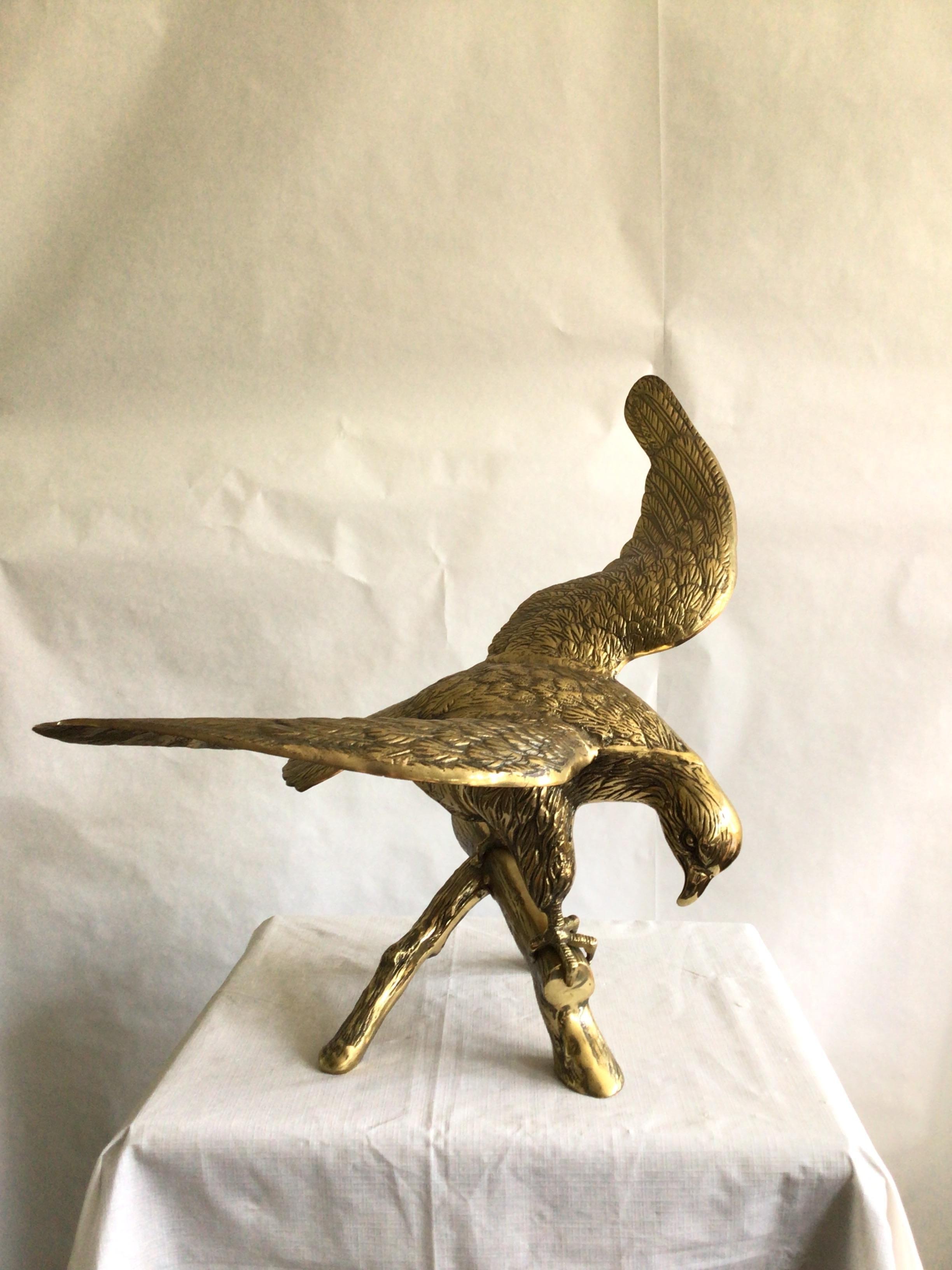 1960s Cast Brass Sculpture Of An Eagle On A Branch For Sale at 1stDibs