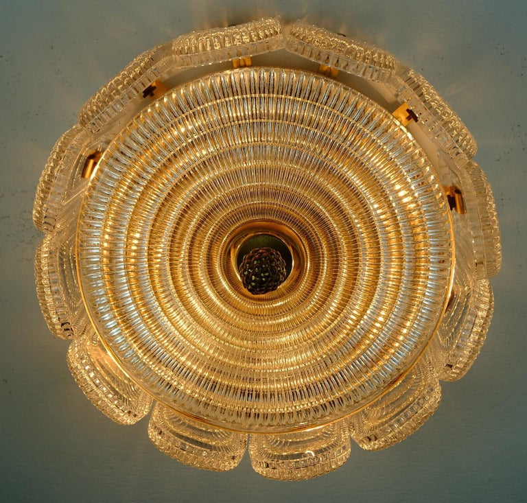1960s Ceiling Lamp Ceiling Fixture Brass and Glass Hollywood Regency ...