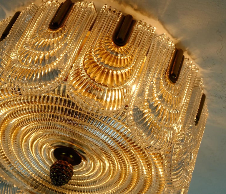 1960s Ceiling Lamp Ceiling Fixture Brass and Glass Hollywood Regency ...
