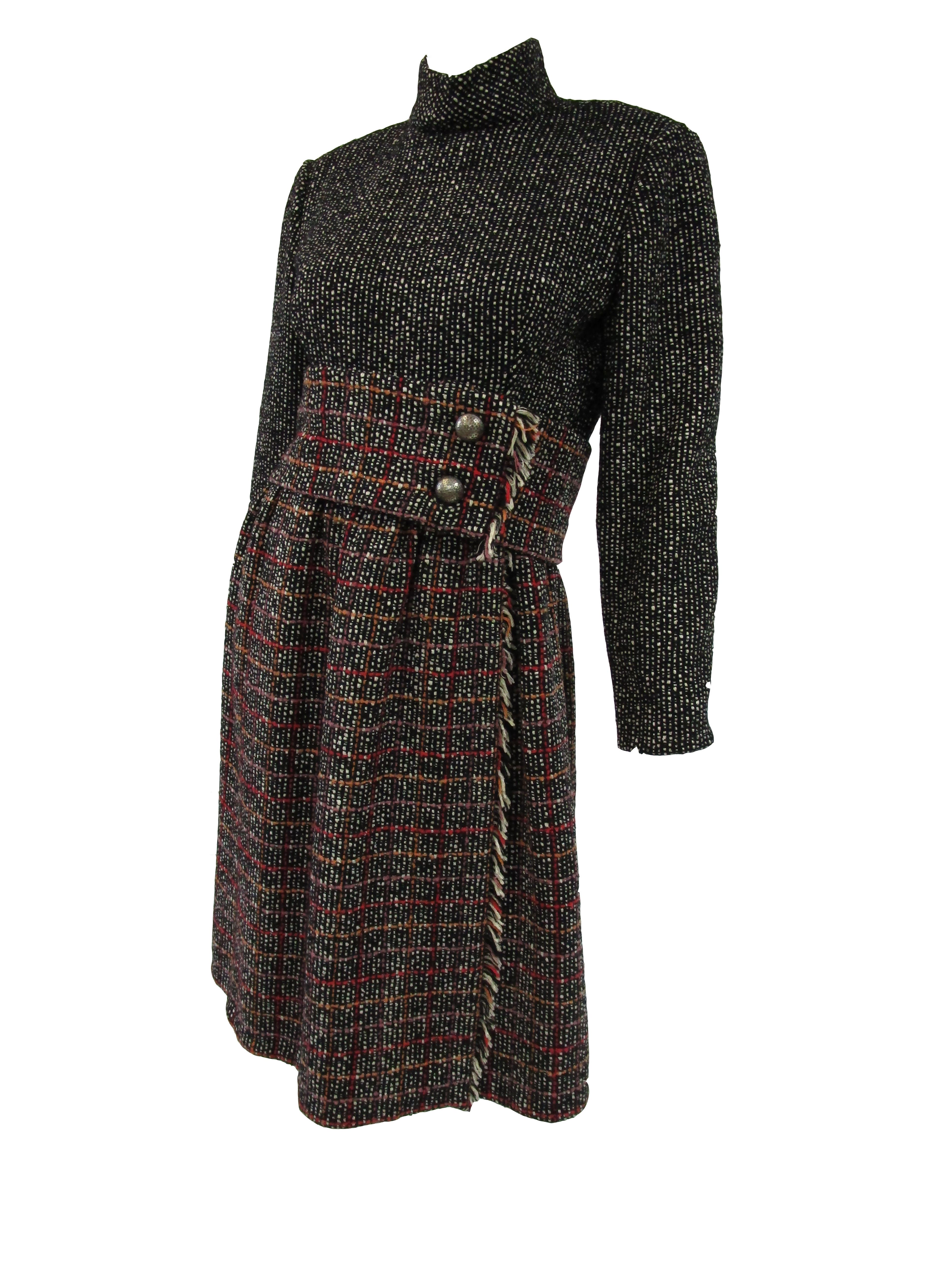 1960s Chester Weinberg Black and White Tweed Fringe Maxi Dress For Sale ...