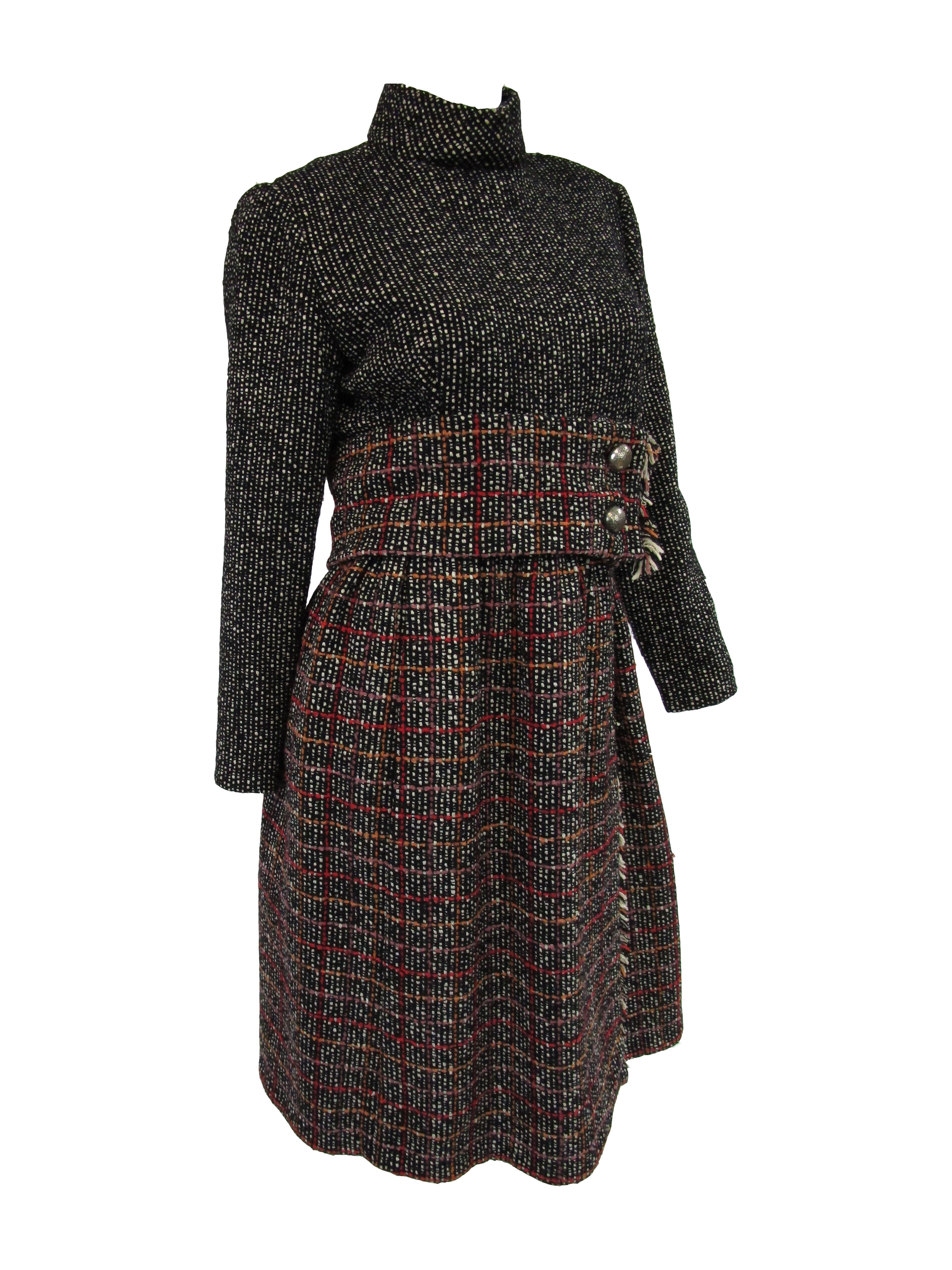 1960s Chester Weinberg Black and White Tweed Fringe Maxi Dress For Sale ...