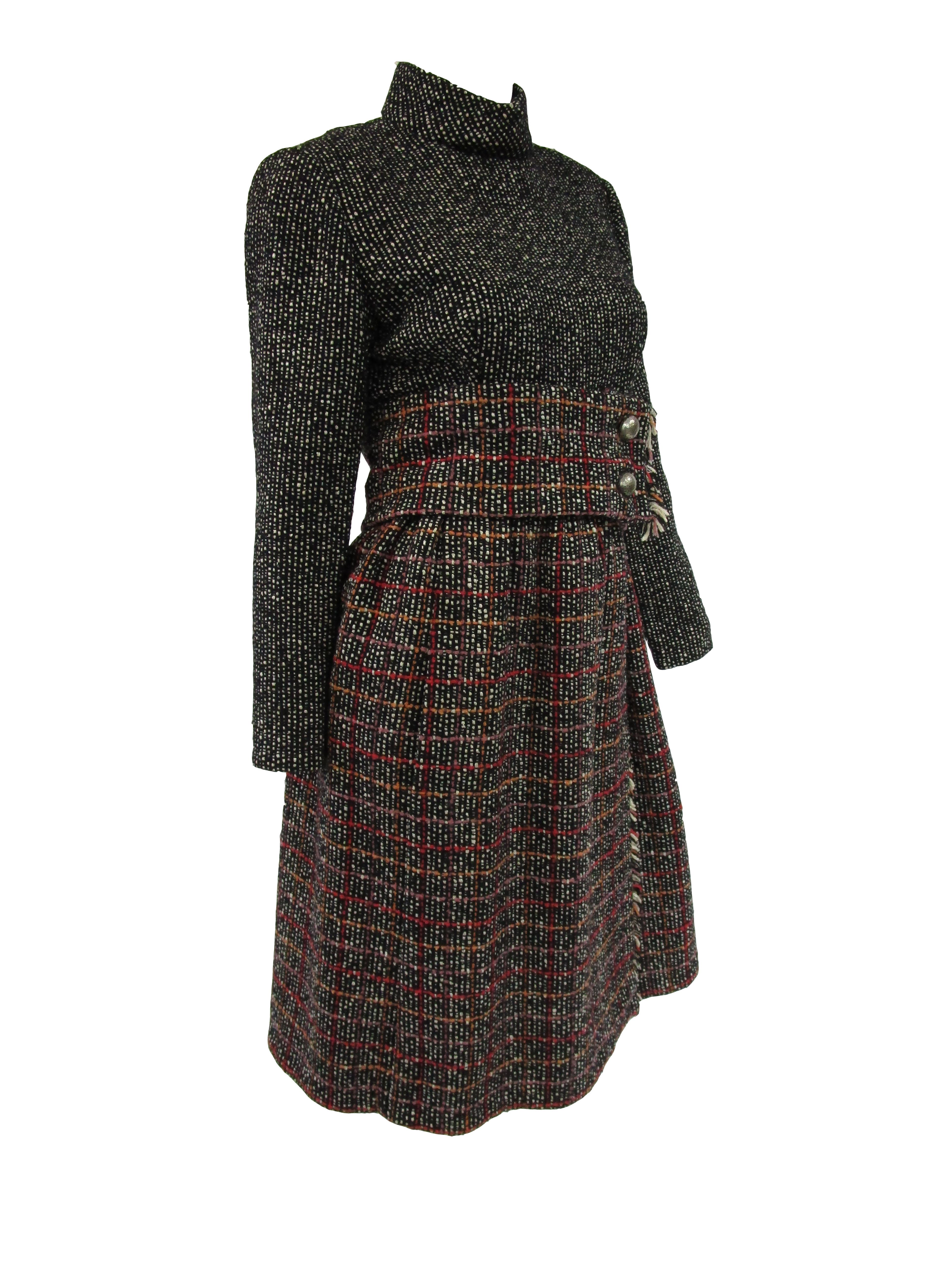 1960s Chester Weinberg Black and White Tweed Fringe Maxi Dress For Sale ...