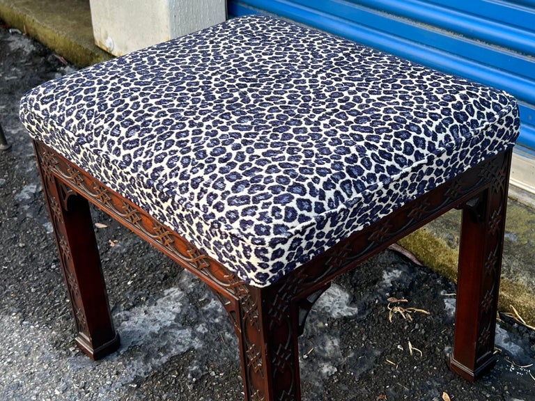 1960s Chinese Chippendale Style Console Table and Leopard Ottomans by ...