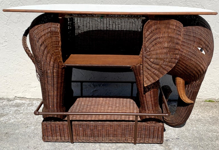 1960s Chinese Export Wicker Elephant Dry Bar at 1stDibs