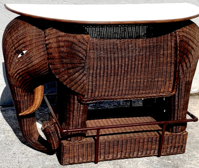 1960s Chinese Export Wicker Elephant Dry Bar at 1stDibs