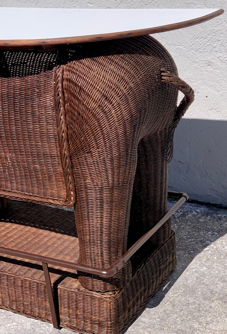 1960s Chinese Export Wicker Elephant Dry Bar at 1stDibs
