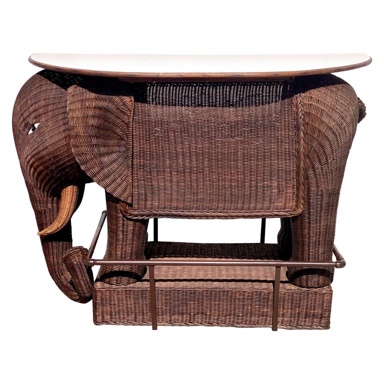 1960s Chinese Export Wicker Elephant Dry Bar at 1stDibs