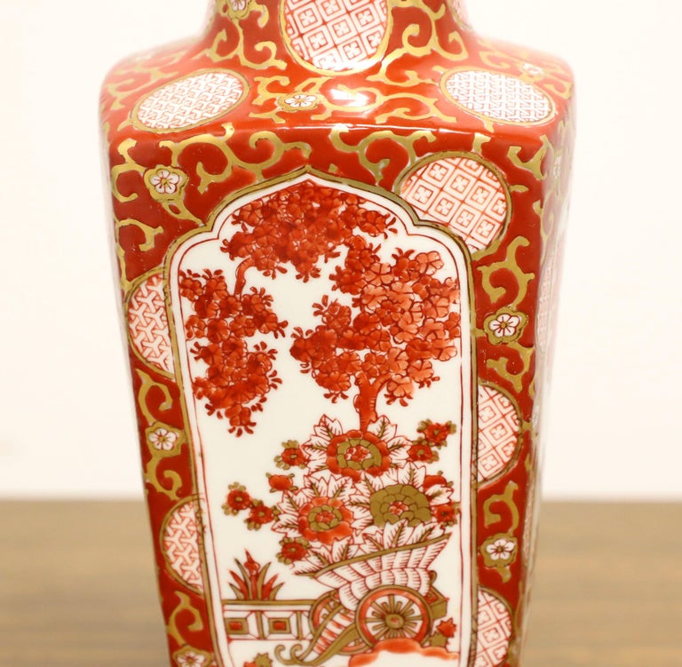 1960's Chinoiserie Porcelain Square Vase For Sale at 1stDibs