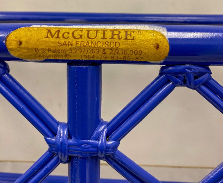 1960s Chippendale Style Blue Painted Rattan Shelf / Etagere by McGuire ...