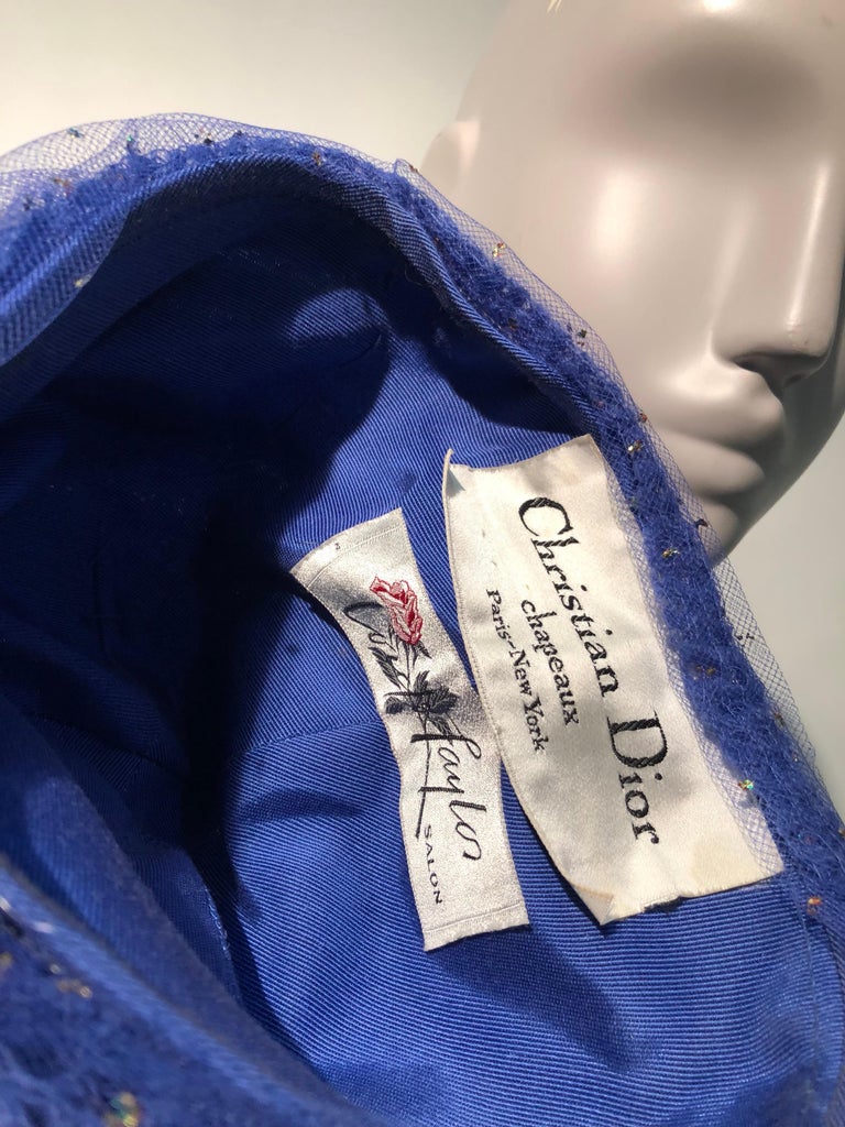 1960s Christian Dior Cobalt Blue Turban-Style Hat W/ Pink White and ...