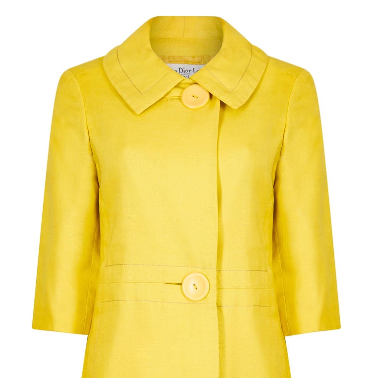 1960s Christian Dior Yellow Mod Style Swing Coat With Oversized Button ...