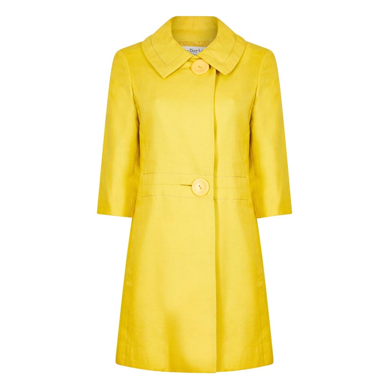 1960s Christian Dior Yellow Mod Style Swing Coat With Oversized Button ...