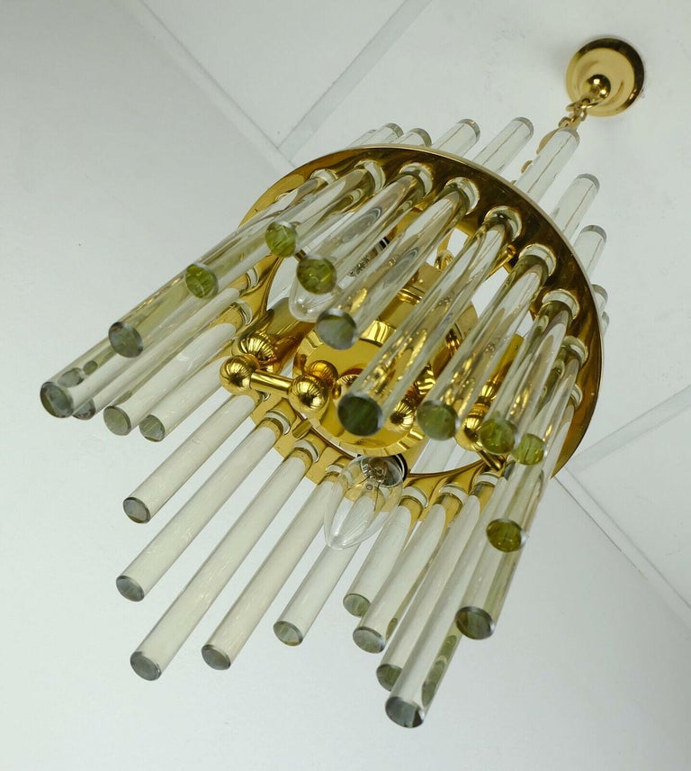 1960s Christoph Palme Pendant Light Gilt Brass and Glass Rods Hollywood ...