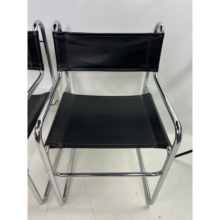 1960s Chrome and Leather Tubular Director Style Chairs For Sale at 1stDibs