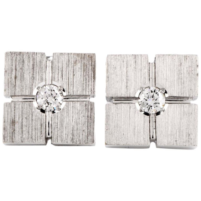 1960s Classic Diamond Square Platinum Men’s Cufflinks at 1stDibs