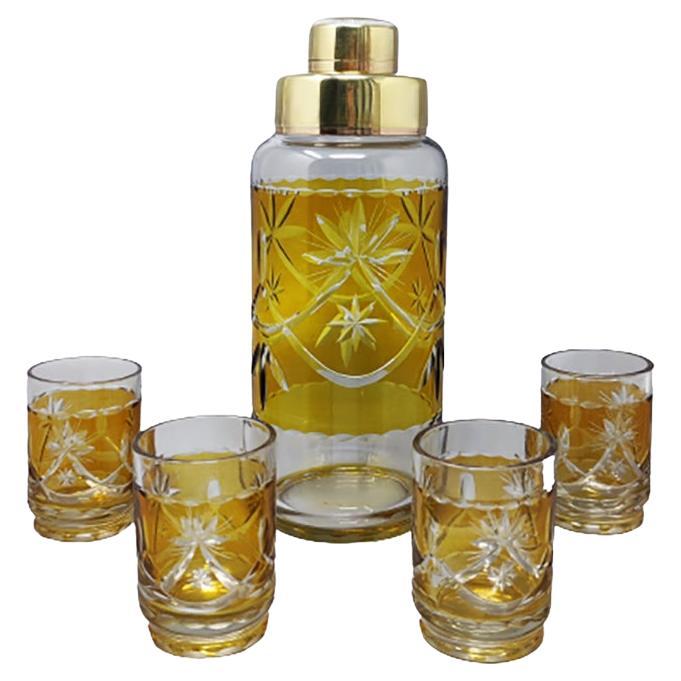 1960s Gorgeous Cocktail Shaker Set with Four Glasses in Crystal. Made ...