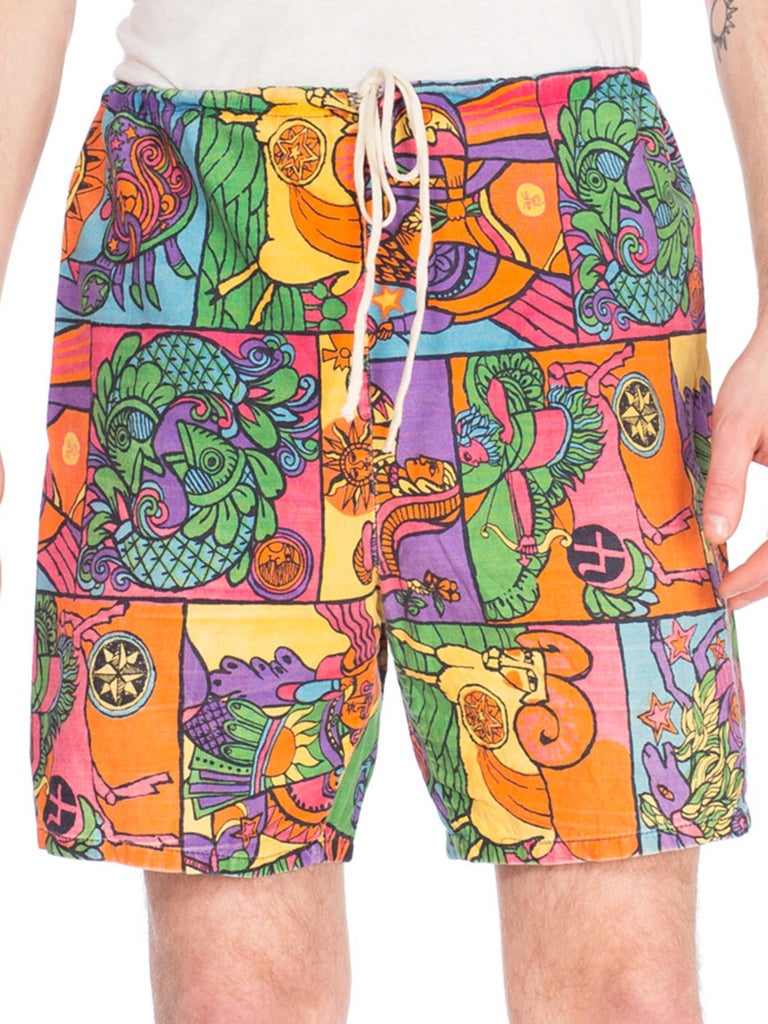 1960S Cotton Men's Zodiac Astrology Novelty Print Shorts For Sale at ...