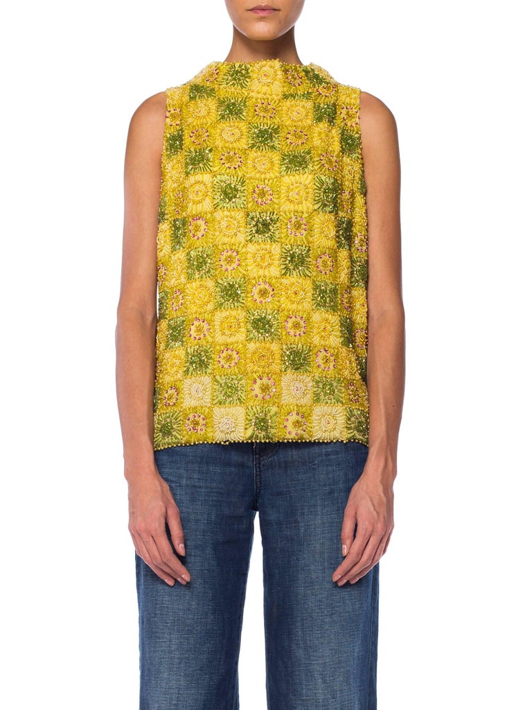 1960S Yellow Haute Couture Silk Mod Shell Top Fully Beaded With ...