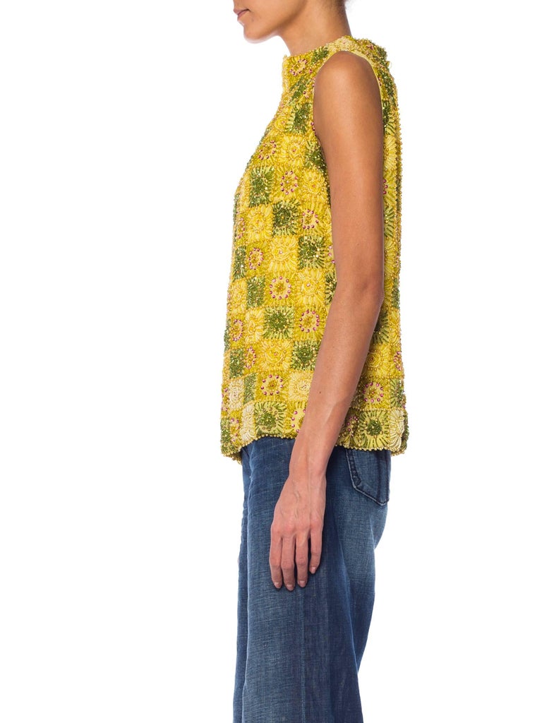 1960S Yellow Haute Couture Silk Mod Shell Top Fully Beaded With ...
