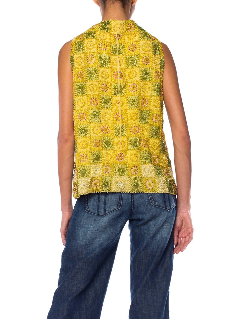 1960S Yellow Haute Couture Silk Mod Shell Top Fully Beaded With ...