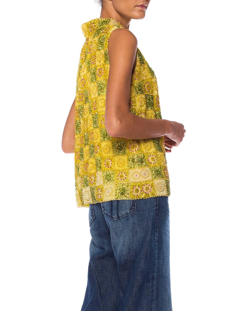 1960S Yellow Haute Couture Silk Mod Shell Top Fully Beaded With ...