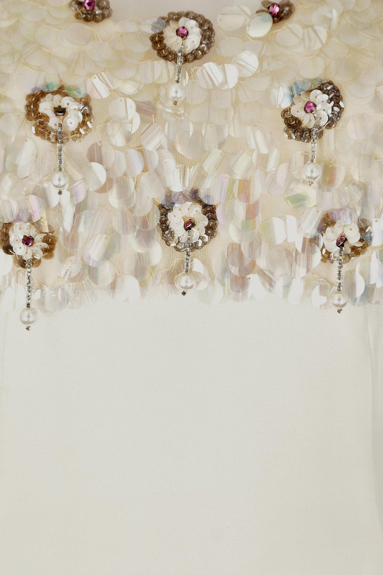 1960s Cream Beaded Sequinned Shift Dress For Sale at 1stDibs