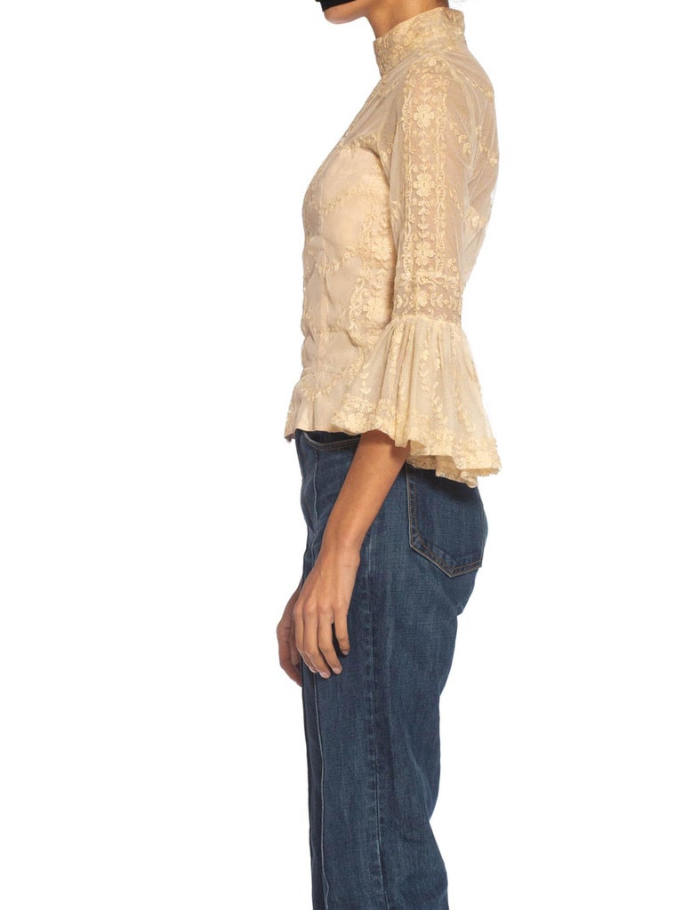 1960S Cream Silk and Cotton Top Made From Antique Lace For Sale at 1stDibs