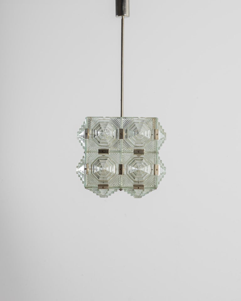1960s Czech Metal and Glass Pendant Lamp For Sale at 1stDibs