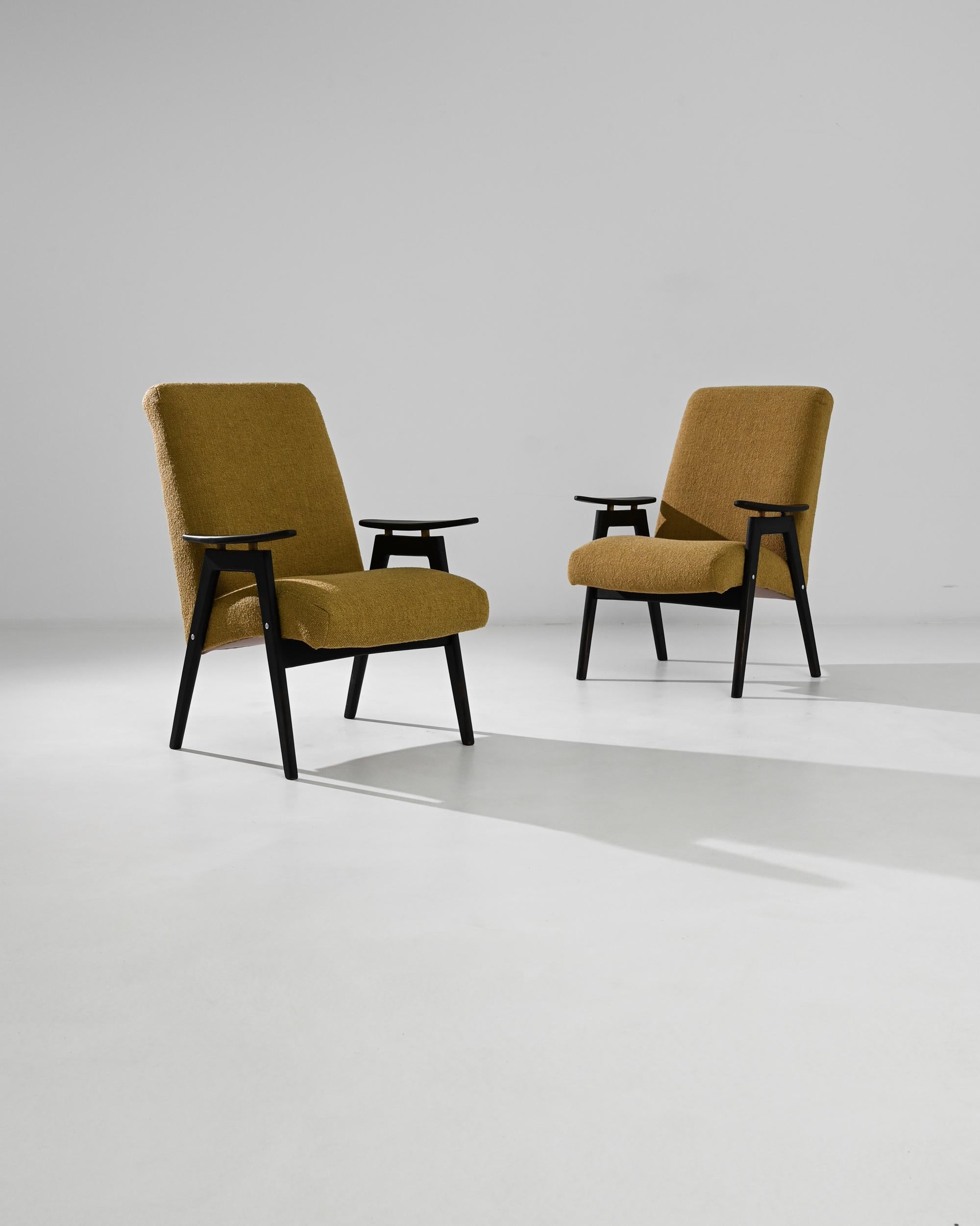 1960s Czech Ochre Bouclé Armchairs by J. Smidek at 1stDibs