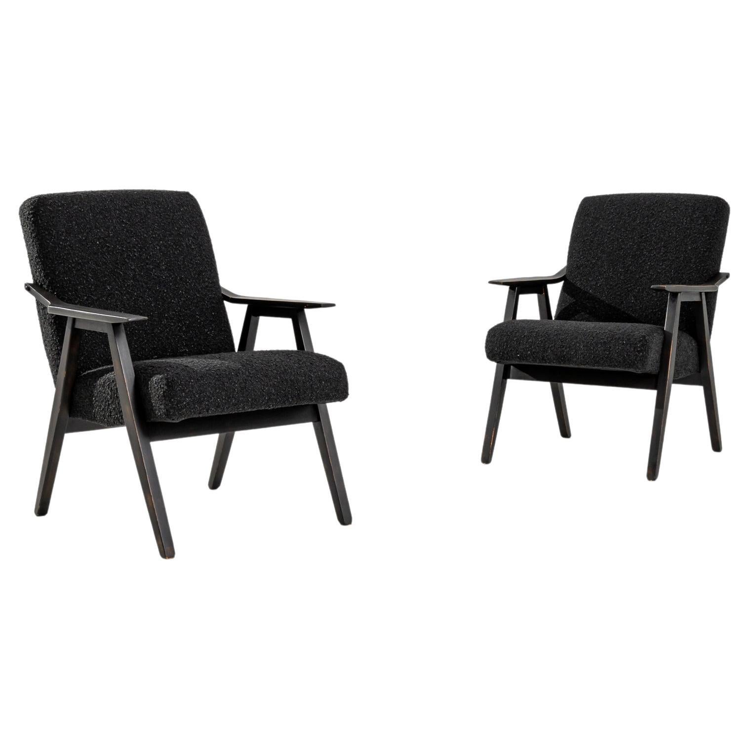 1960s Czech Wooden Upholstered Armchairs, Pair For Sale at 1stDibs