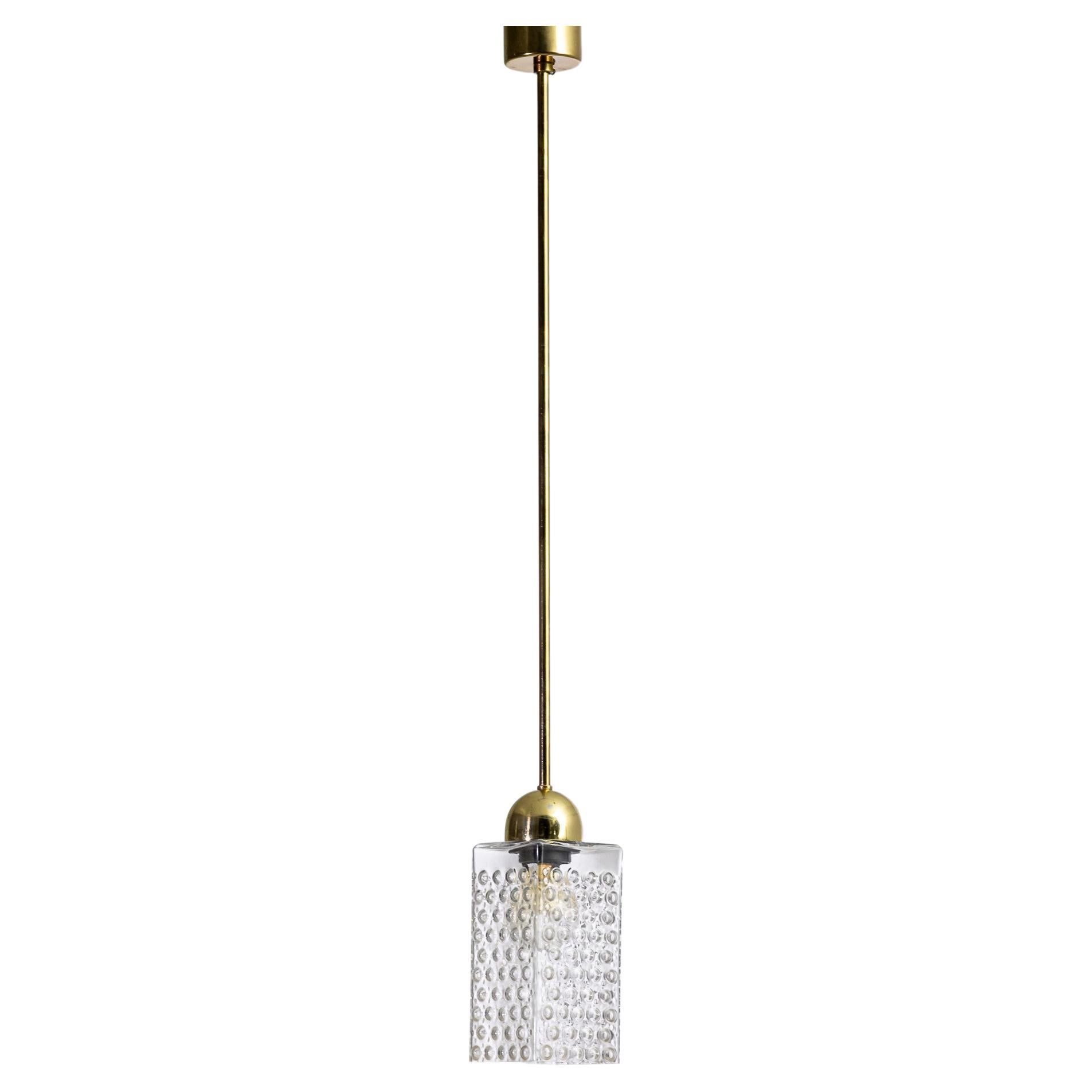 1960s Czech White Brass and Glass Pendant Lamp For Sale at 1stDibs