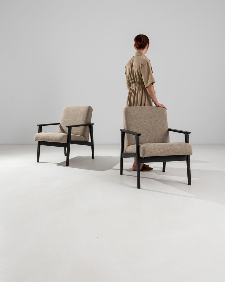 1960s Czech Wooden Upholstered Armchairs, Pair For Sale at 1stDibs