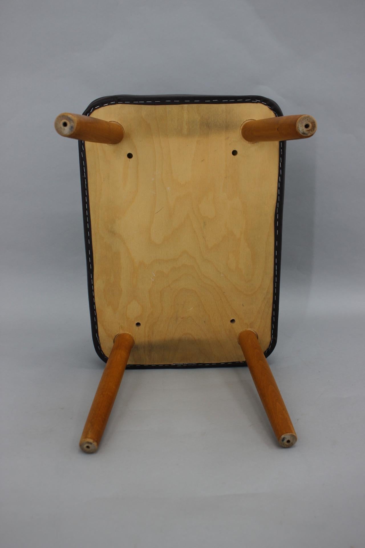 1960s Danish Beech and Leather Stool at 1stDibs