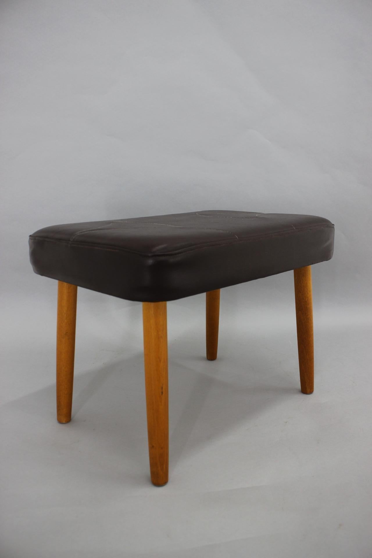 1960s Danish Beech and Leather Stool at 1stDibs