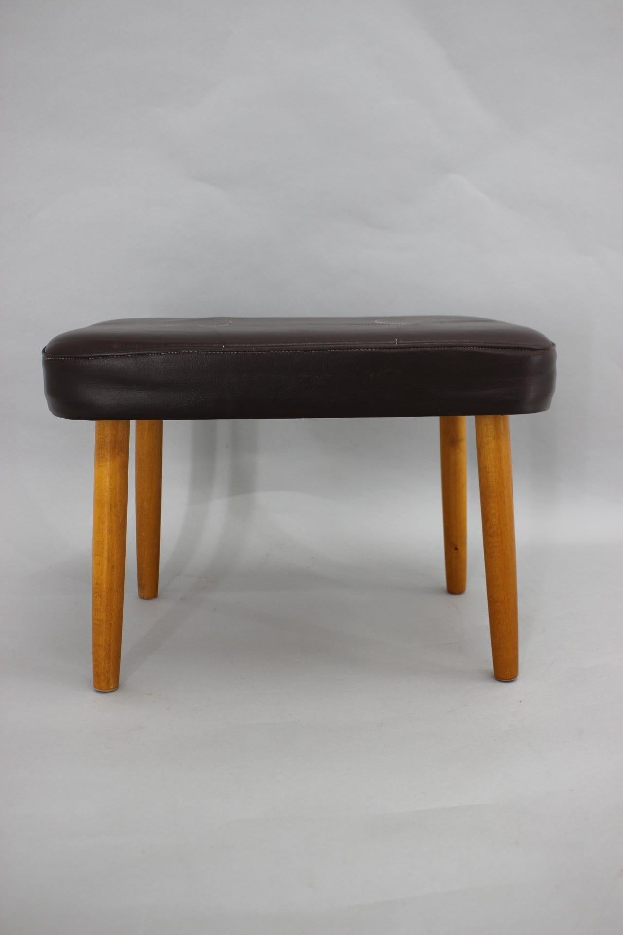 1960s Danish Beech and Leather Stool at 1stDibs