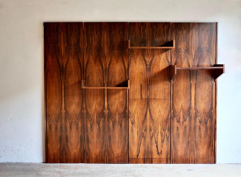 1960's Danish Bookmatched Wood Panelled Shelving System For Sale at 1stDibs