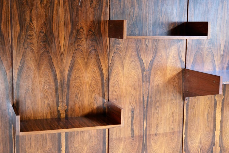 1960's Danish Bookmatched Wood Panelled Shelving System For Sale at 1stDibs