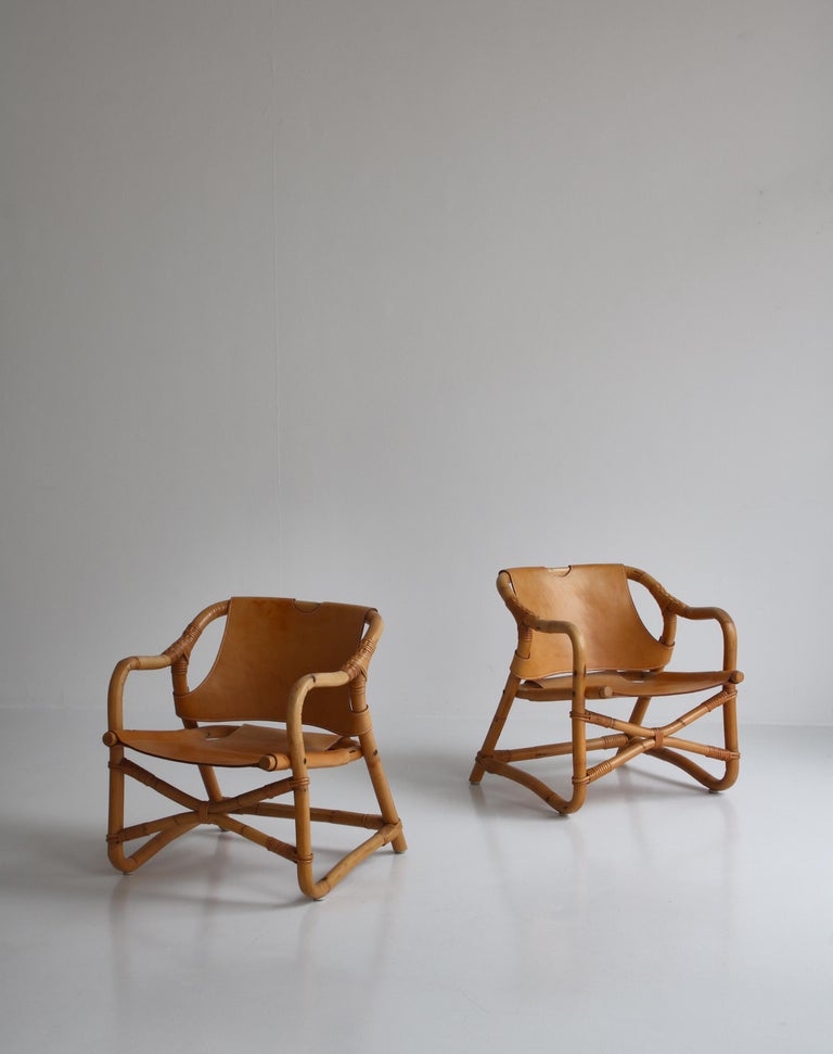 1960s Danish Modern "Manilla" Lounge Chairs in Bamboo, Rattan and ...