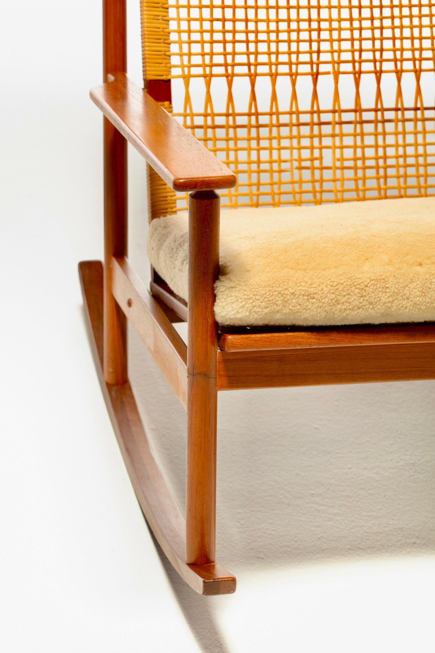 1960s Danish Modern Teak Rocking Chair by Hans Olsen in Plush Cream ...