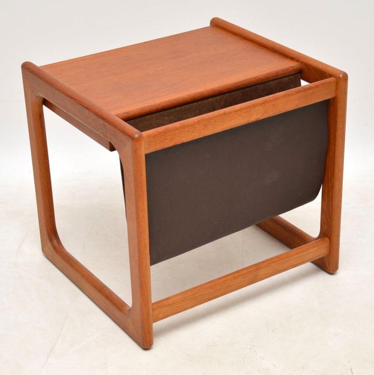 1960s Danish Teak and Leather Side Table Magazine Rack at 1stDibs