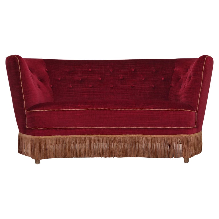 1960s, Danish vintage 2 seater "Banana" sofa, cherry-red, original ...
